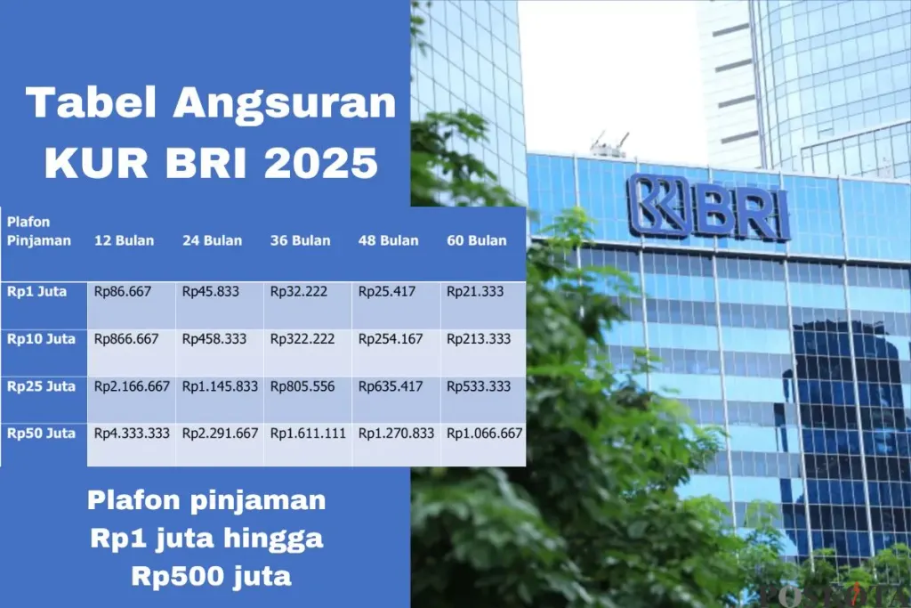 Tabel Simulasi Angsuran KUR BRI 2025, Plafon Pinjaman Rp1 Juta hingga ...